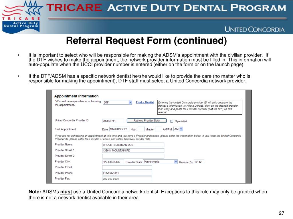 PPT - Military Dental Treatment Facility TRICARE Active Duty Dental ...