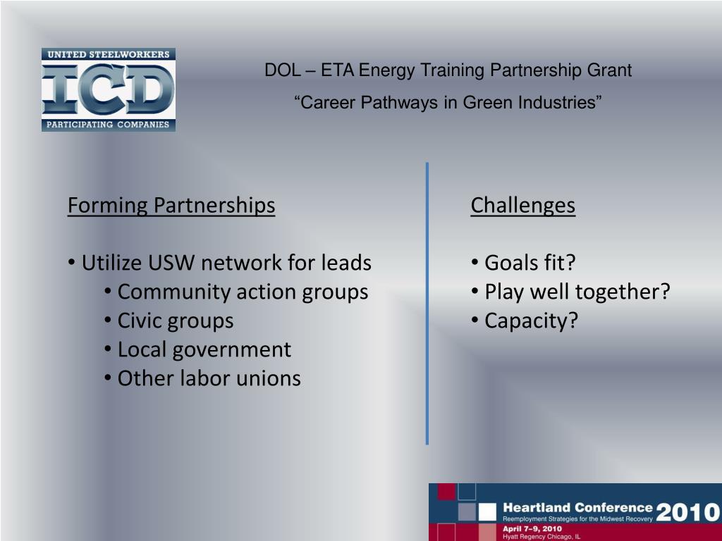 PPT - DOL – ETA Energy Training Partnership Grant “Career Pathways in ...