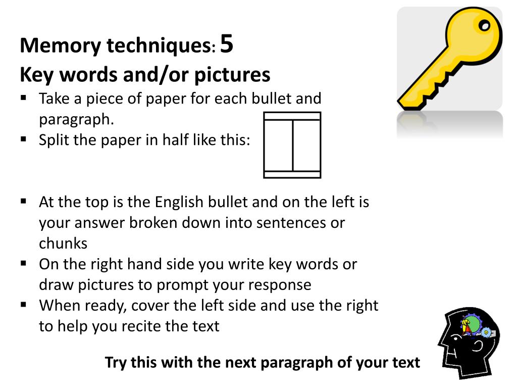 PPT - Memory techniques : 1 Chunking Break your work down into sentence ... PPT - Memory techniques : 1 Chunking Break your work down into sentence ...