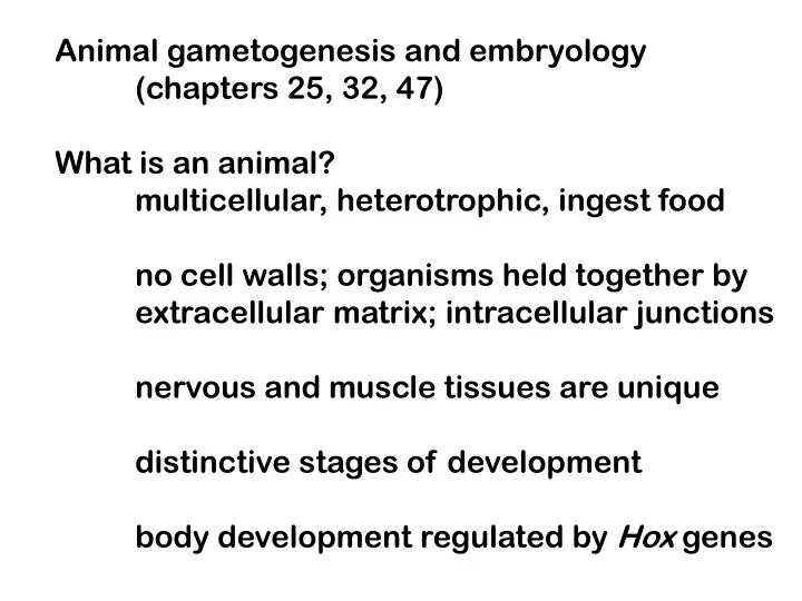 PPT - Animal gametogenesis and embryology (chapters 25, 32, 47) What is ...