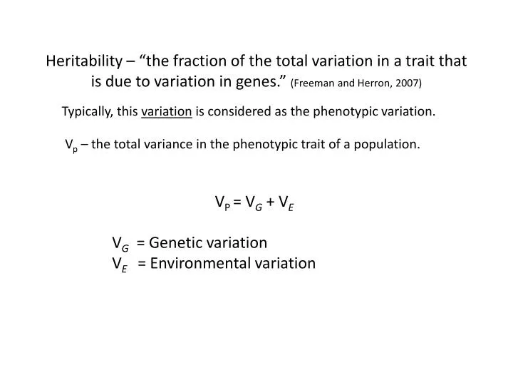 PPT - V p – the total variance in the phenotypic trait of a population ...