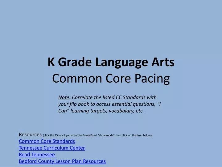 PPT - K Grade Language Arts Common Core Pacing PowerPoint Presentation ...