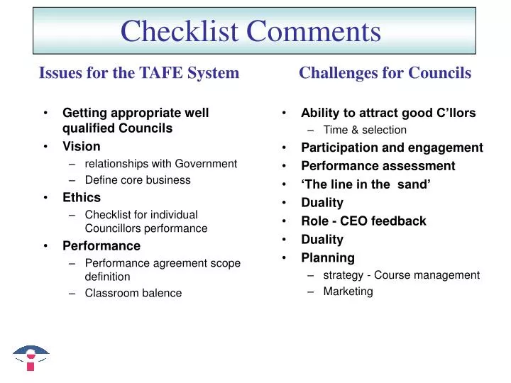 PPT - Checklist Comments PowerPoint Presentation, free download - ID ...
