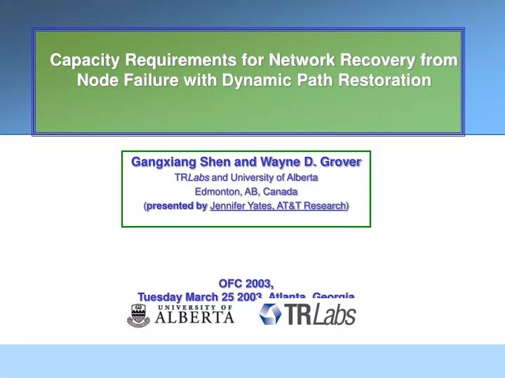 PPT - Capacity Requirements for Network Recovery from Node Failure with ...