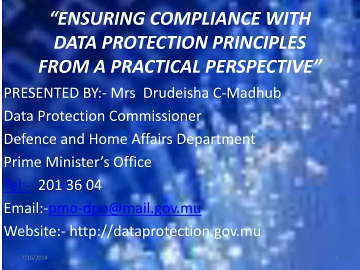 PPT - “ENSURING COMPLIANCE WITH DATA PROTECTION PRINCIPLES FROM A ...
