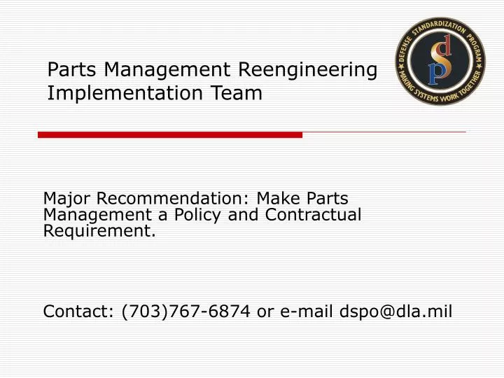 PPT - Parts Management Reengineering Implementation Team PowerPoint ...