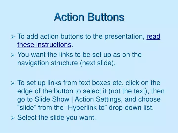 PPT - Action Buttons PowerPoint Presentation, free download - ID:1830604