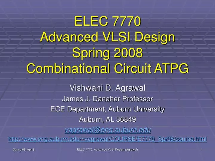 PPT - ELEC 7770 Advanced VLSI Design Spring 2008 Combinational Circuit ...