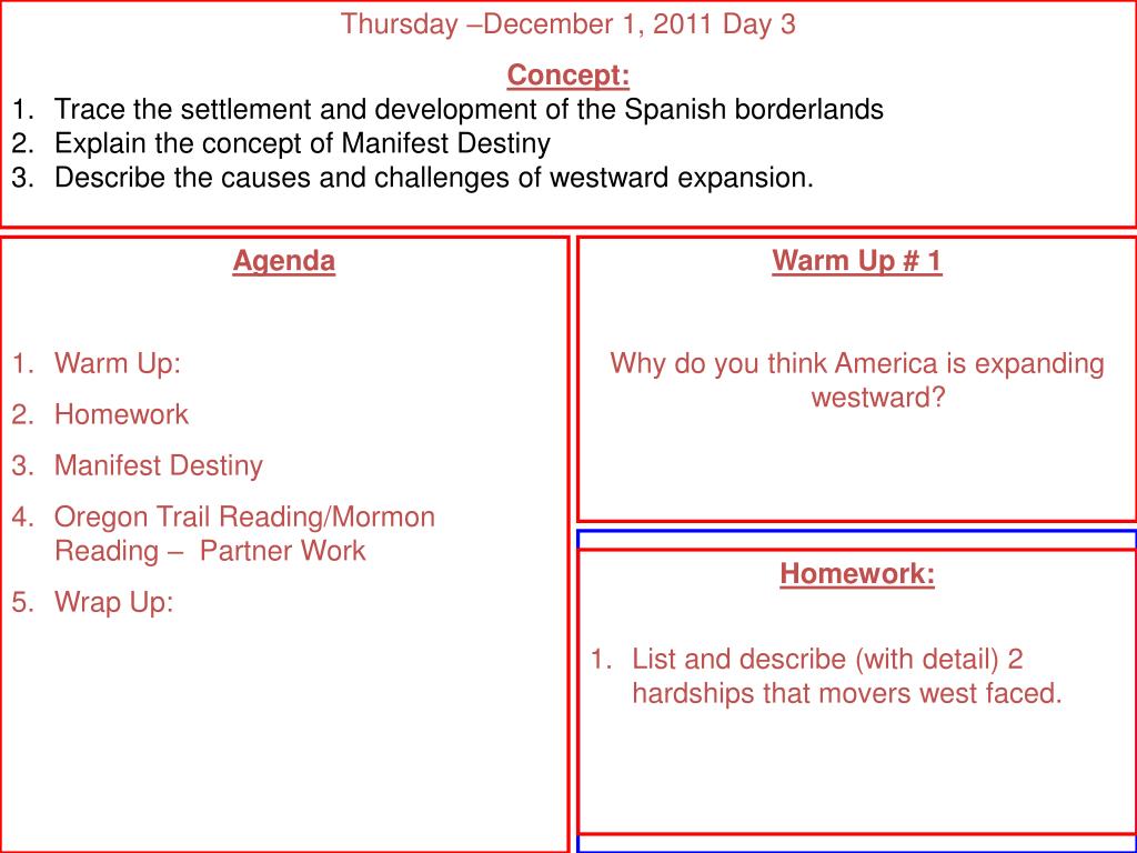 PPT - Agenda Warm Up: Homework Manifest Destiny Oregon Trail Reading ...