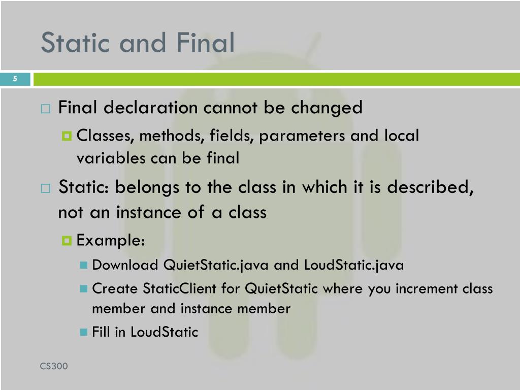 Ppt More Java Static And Final Abstract Class And Interface Exceptions Collections