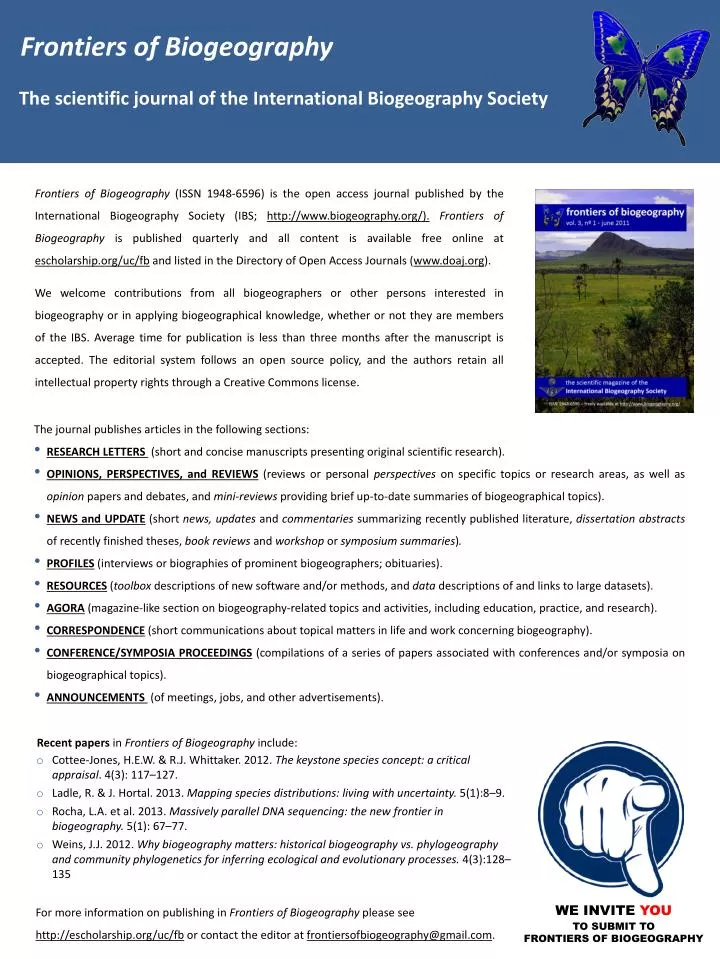 PPT - Frontiers of Biogeography The scientific journal of the ...