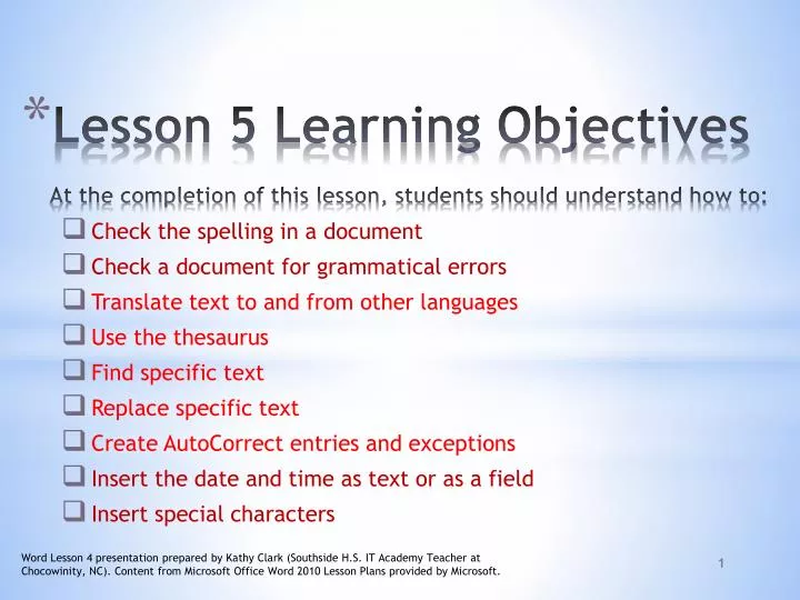 PPT - Lesson 5 Learning Objectives At the completion of this lesson ...