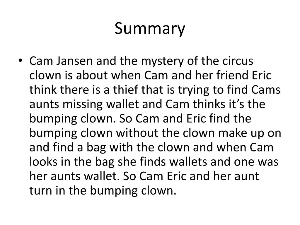 PPT - Cam Jansen and the mystery of the circus clown PowerPoint ...
