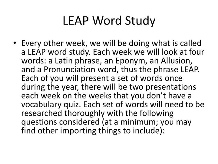 PPT - LEAP Word Study PowerPoint Presentation, free download - ID:1843394
