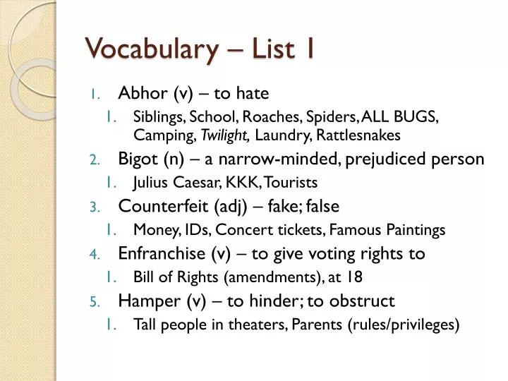 PPT - Vocabulary – List 1 PowerPoint Presentation, free download - ID ...