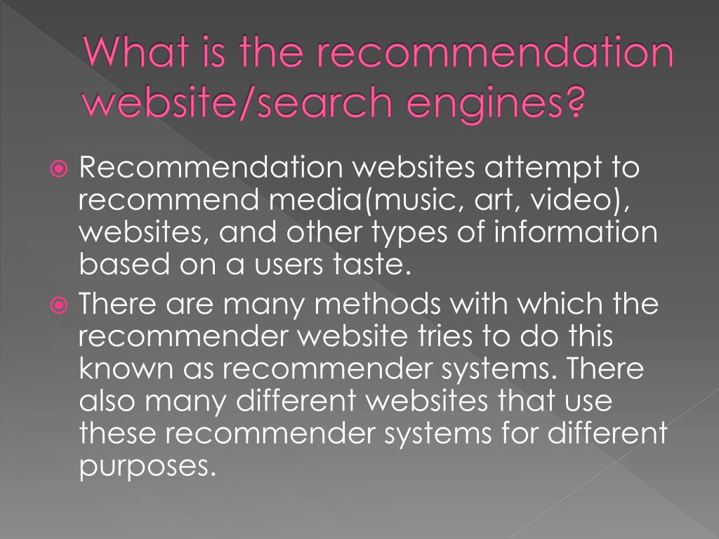 PPT - Recommendation Websites StumbleUpon and Pandora Radio among many ...