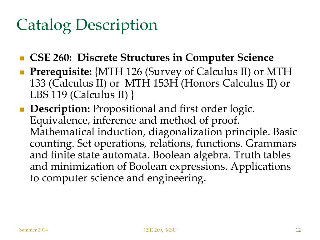 PPT - CSE 260 Discrete Structures in Computer Science Course Intro ... PPT - CSE 260 Discrete Structures in Computer Science Course Intro ...