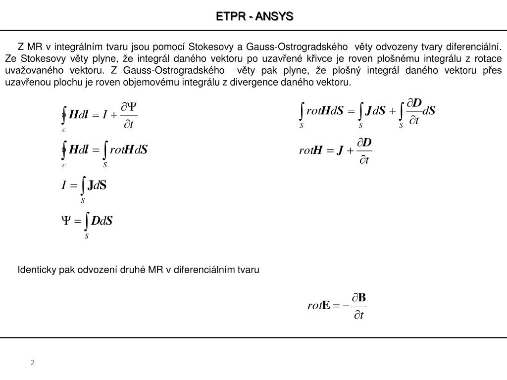 PPT - Teorie elektromagnetického pole Maxwellovy rovnice v integrálním ...