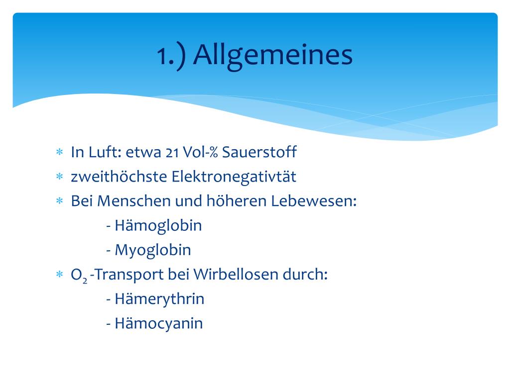PPT - Sauerstoff Aufnahme, Transport und Speicherung PowerPoint ...