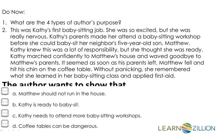 PPT - Do Now: What are the 4 types of author’s purpose? PowerPoint ...