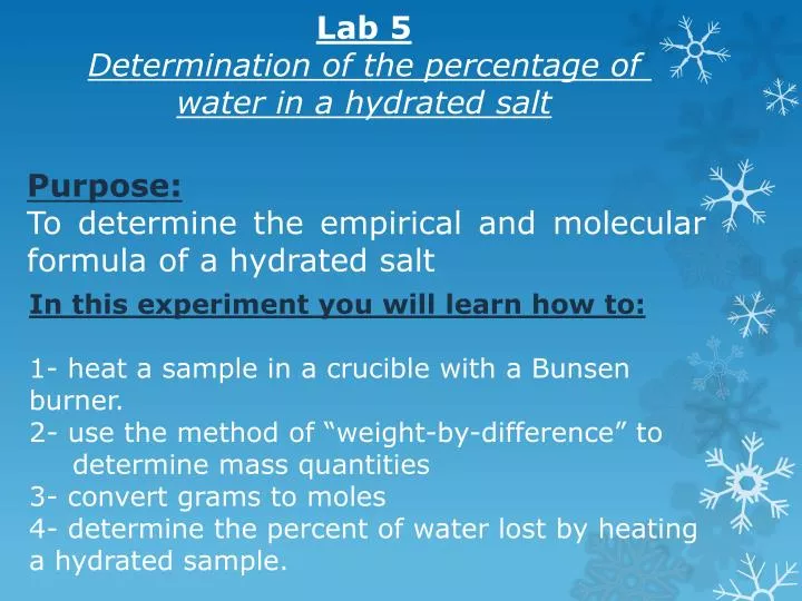 PPT - Purpose: To determine the empirical and molecular formula of a ...