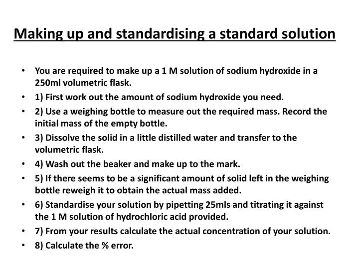 PPT - Making up and standardising a standard solution PowerPoint ...