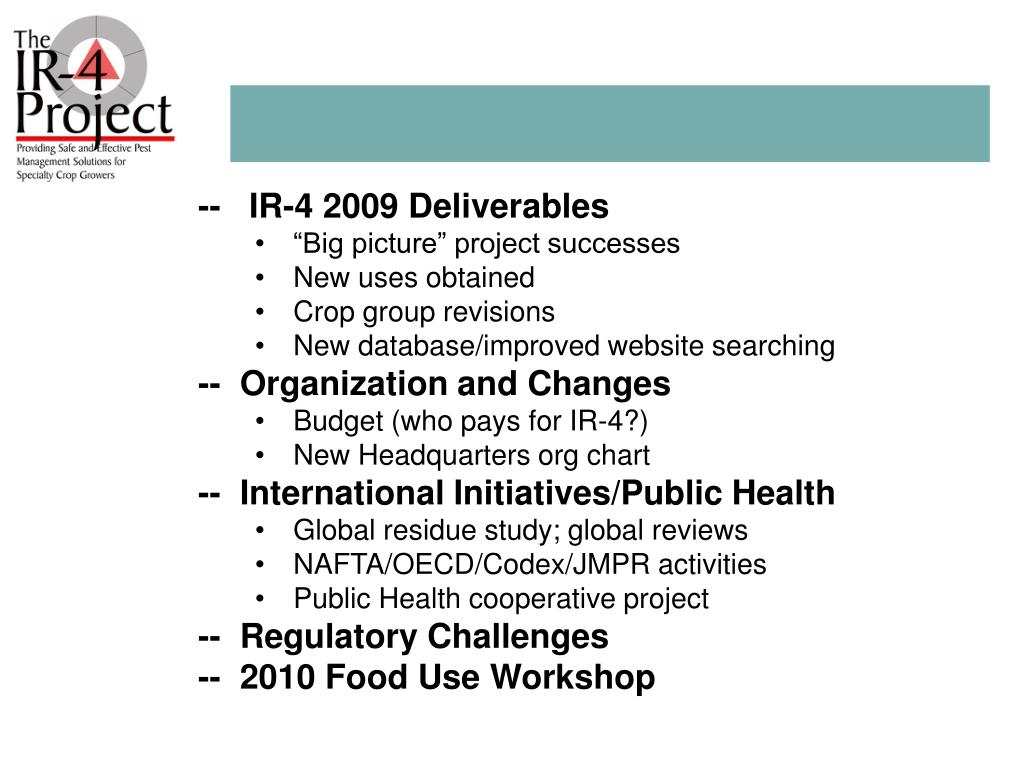 PPT - IR-4 Update from Headquarters Van Starner - Assist. Director ...