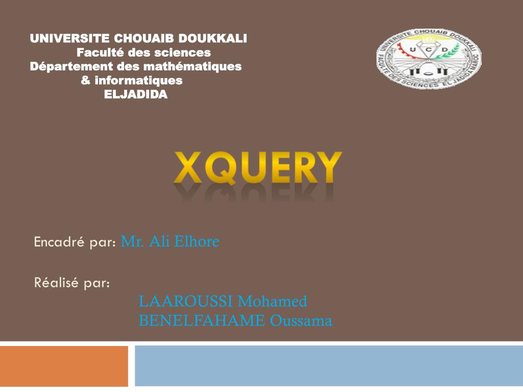 PPT - UNIVERSITE CHOUAIB DOUKKALI Faculté des sciences Département des mathématiques PowerPoint ...
