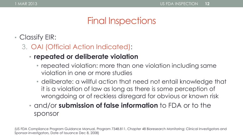 PPT - US FDA Foreign Inspection s; Clinical Investigators PowerPoint ...