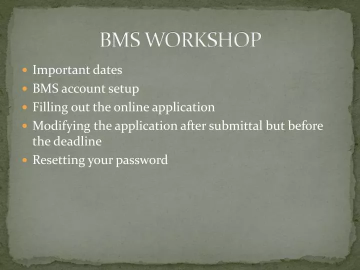 PPT - BMS WORKSHOP PowerPoint Presentation, free download - ID:1880182