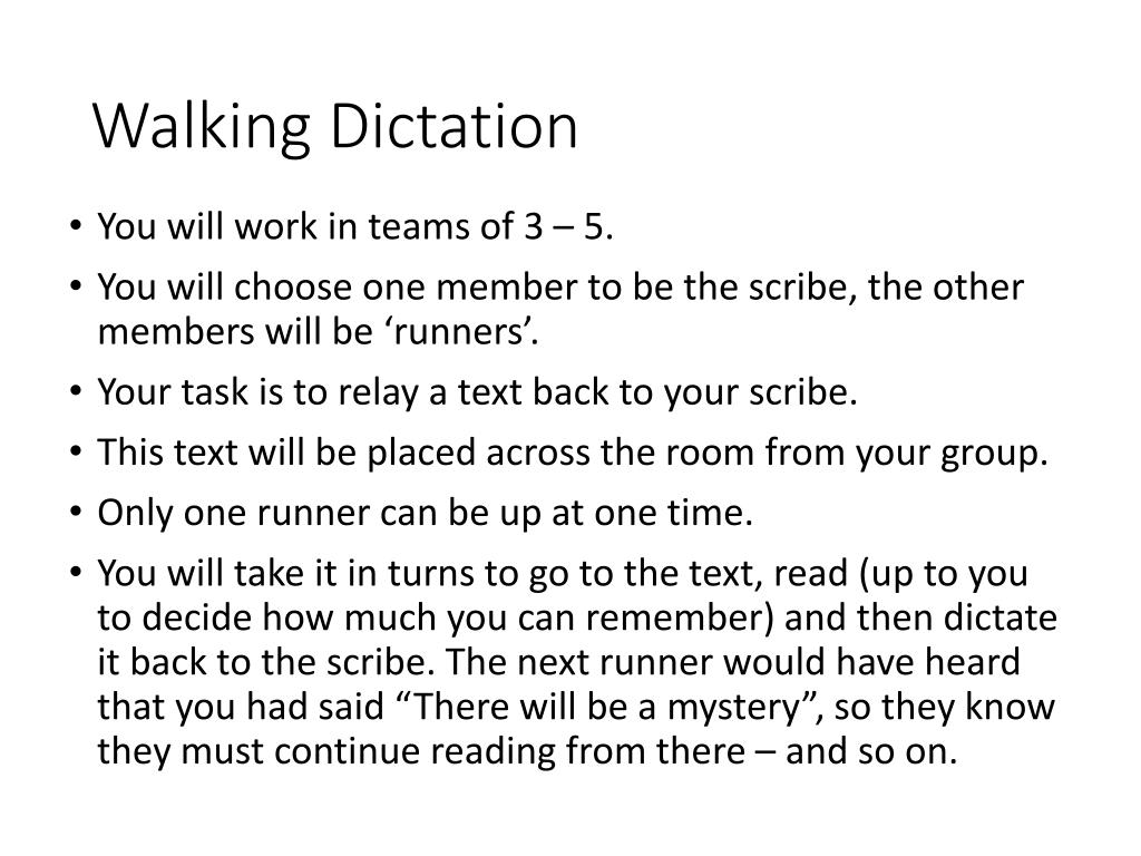 PPT - Walking dictation help Capital letters start sentences, are used ...