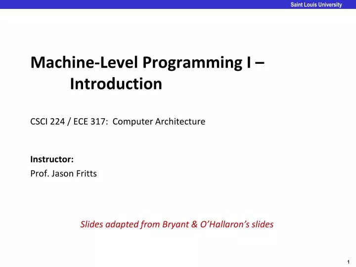 PPT - Machine-Level Programming I – Introduction CSCI 224 / ECE 317: Computer Architecture ...