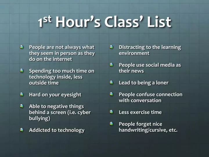 PPT - 1 st Hour’s Class’ List PowerPoint Presentation, free download ...