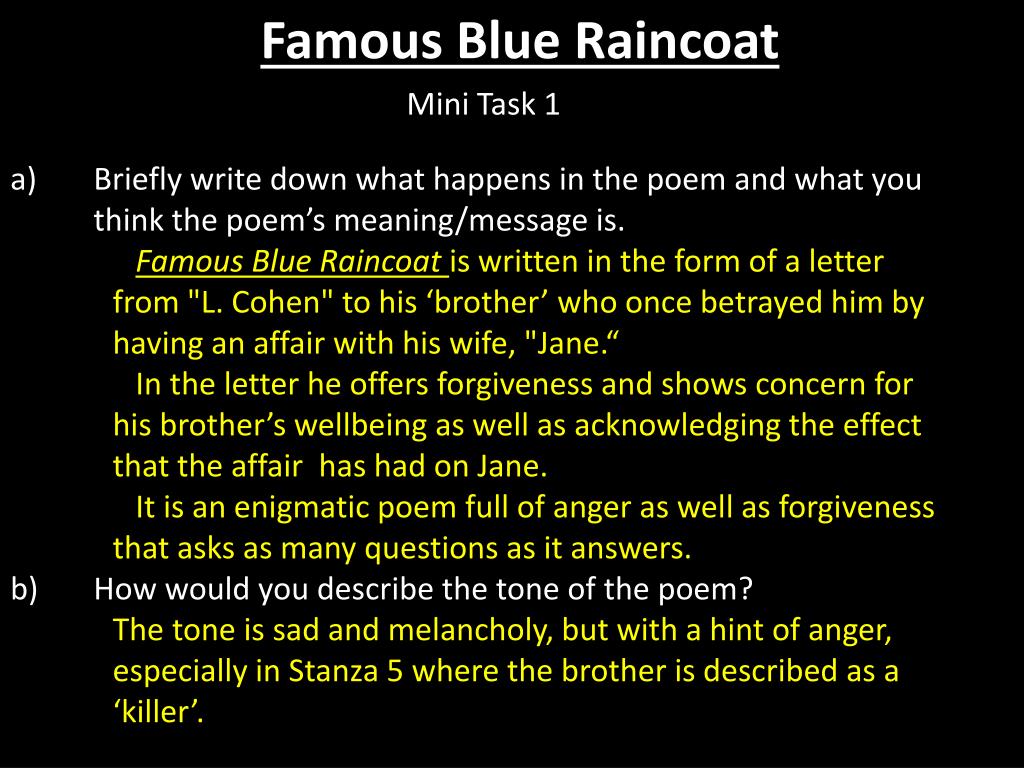 PPT - Famous Blue Raincoat by Leonard Cohen PowerPoint Presentation ...