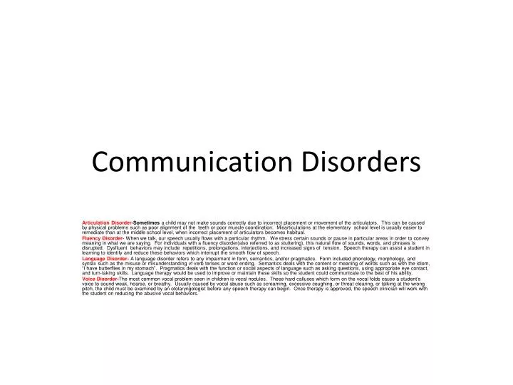 PPT - Communication Disorders PowerPoint Presentation, free download ...