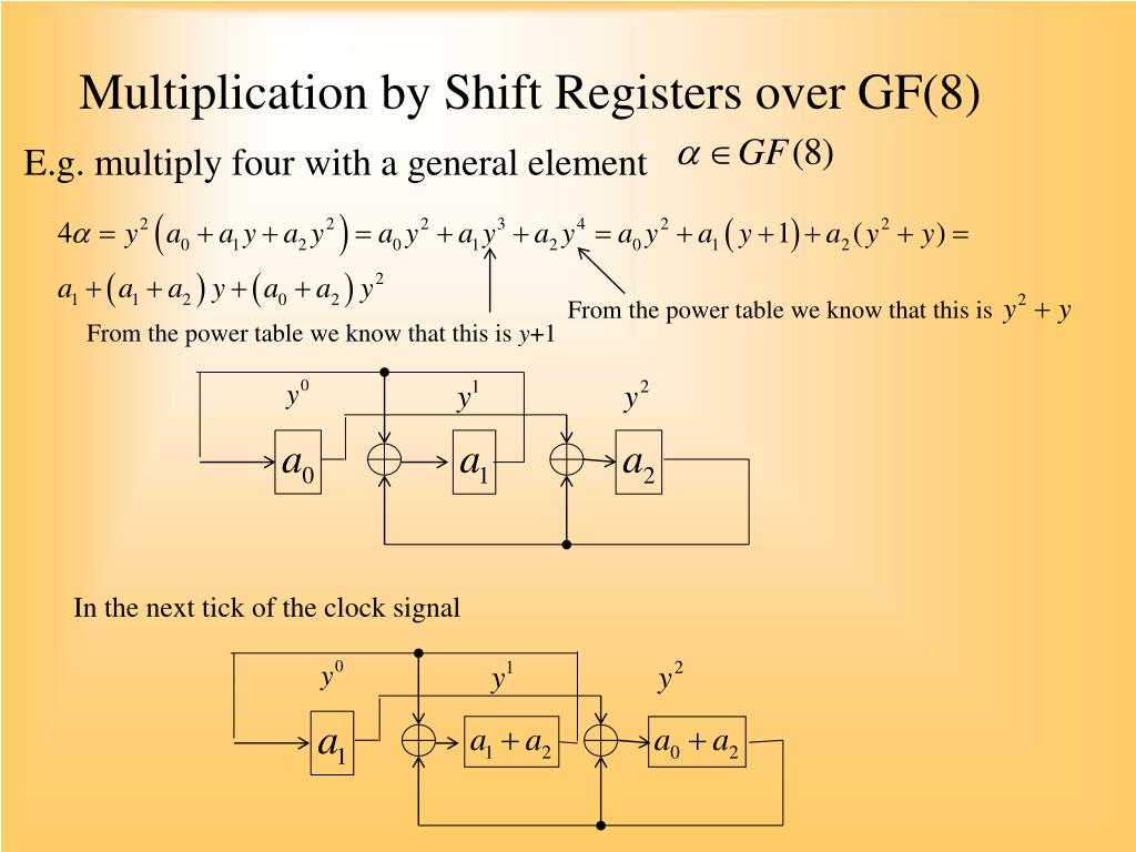 PPT - Multiply 4 with 6 over GF(8) by using a Shift Register PowerPoint ...