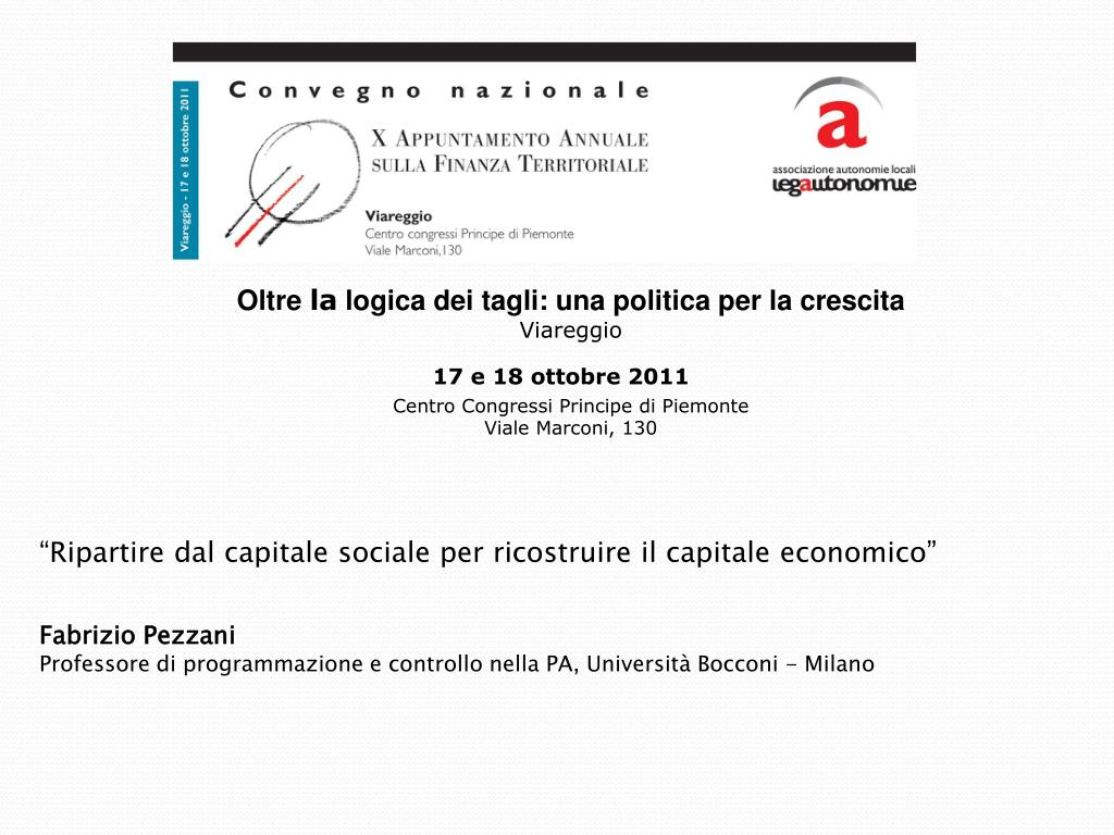 PPT - “Ripartire dal capitale sociale per ricostruire il capitale ...
