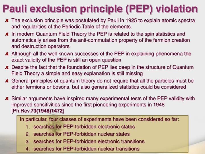 PPT - Pauli exclusion principle (PEP) violation PowerPoint Presentation ...