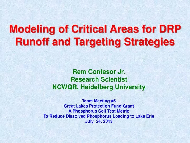 PPT - Modeling of Critical Areas for DRP Runoff and Targeting ...