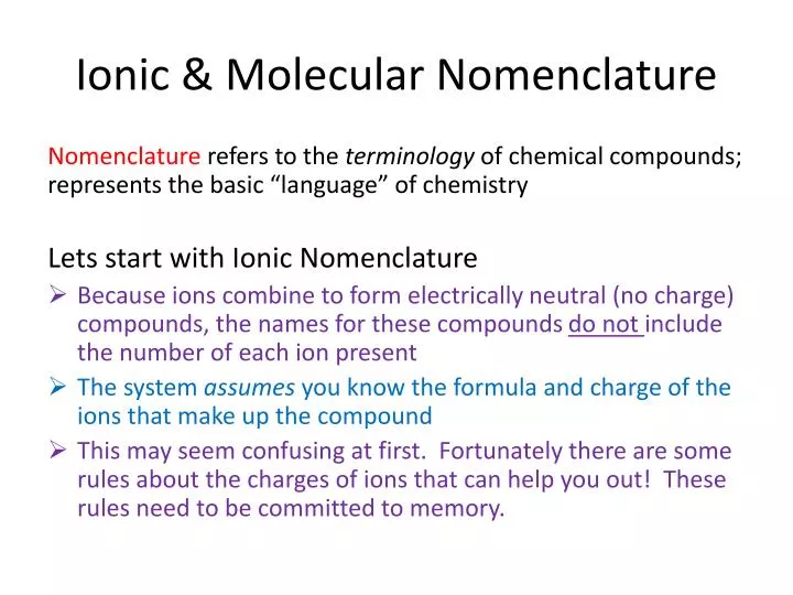 PPT - Ionic & Molecular Nomenclature PowerPoint Presentation, free ...