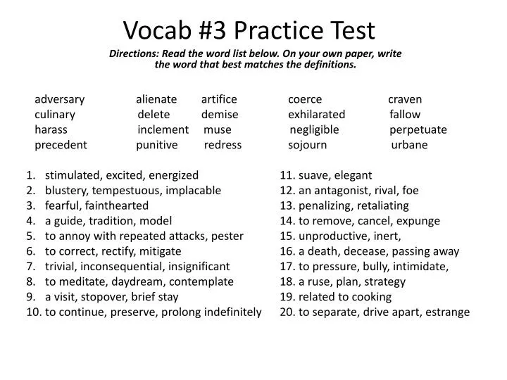 PPT - Vocab #3 Practice Test PowerPoint Presentation, free download ...
