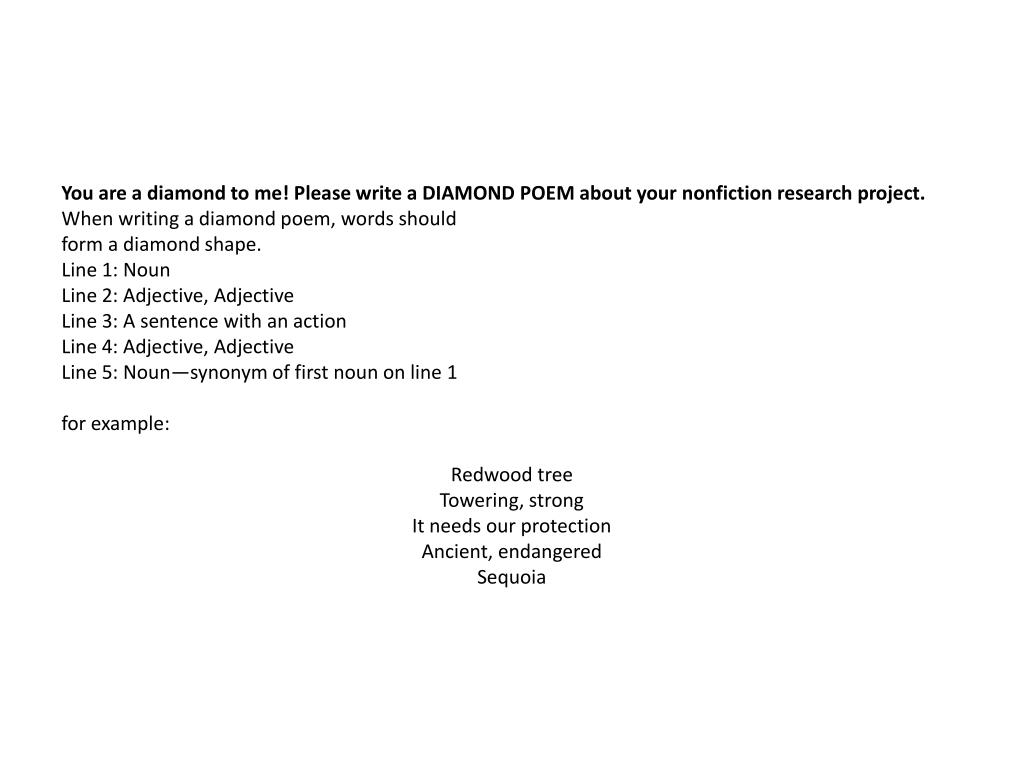 PPT - You are a diamond to me! Please write a DIAMOND POEM about your ...