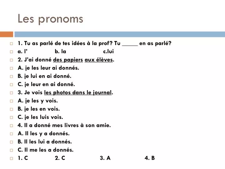 PPT - Les pronoms PowerPoint Presentation, free download - ID:1944695