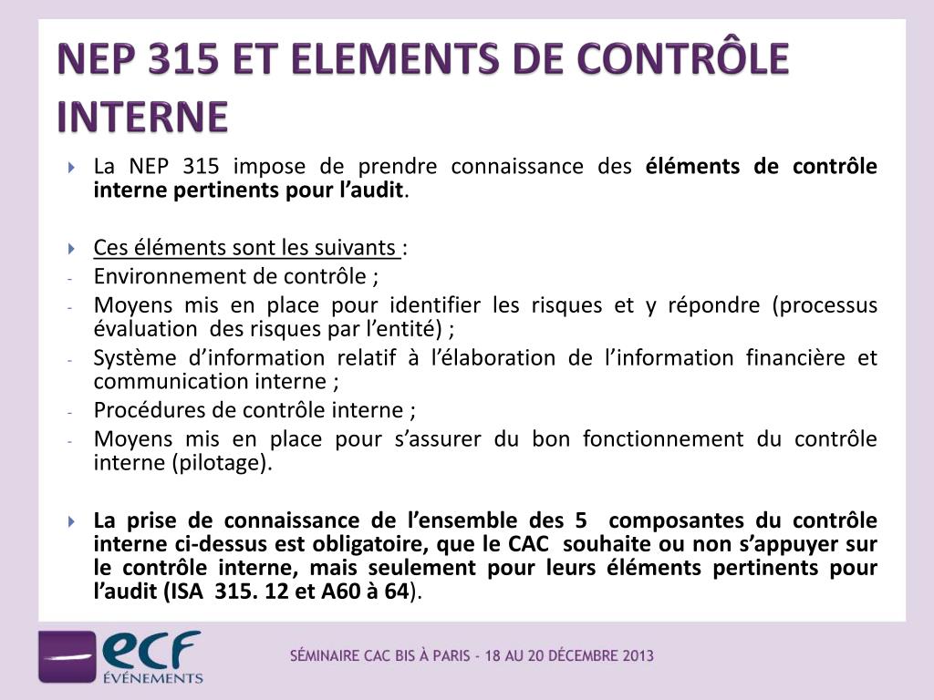 PPT - EVALUATION DU CONTRÔLE INTERNE POUR APPRECIER LE RISQUE D’AUDIT ...