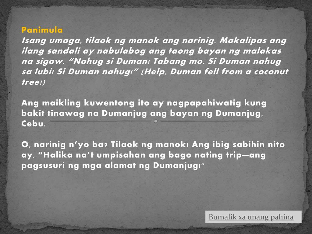 PPT - Ang Alamat ng Dumanjug sa Cebu ( Para sa Ikalawang Taon ng High ...