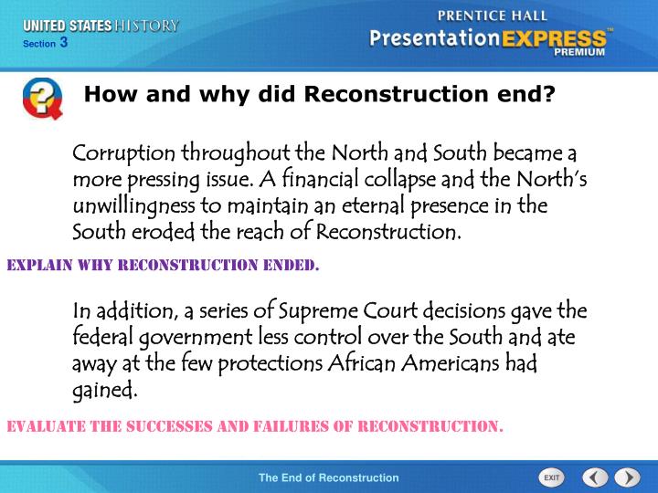 PPT - Explain why Reconstruction ended. Evaluate the successes and ...