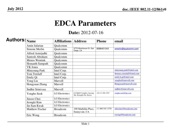 PPT - EDCA Parameters PowerPoint Presentation, free download - ID:1953827 PPT - EDCA Parameters PowerPoint Presentation, free download - ID:1953827