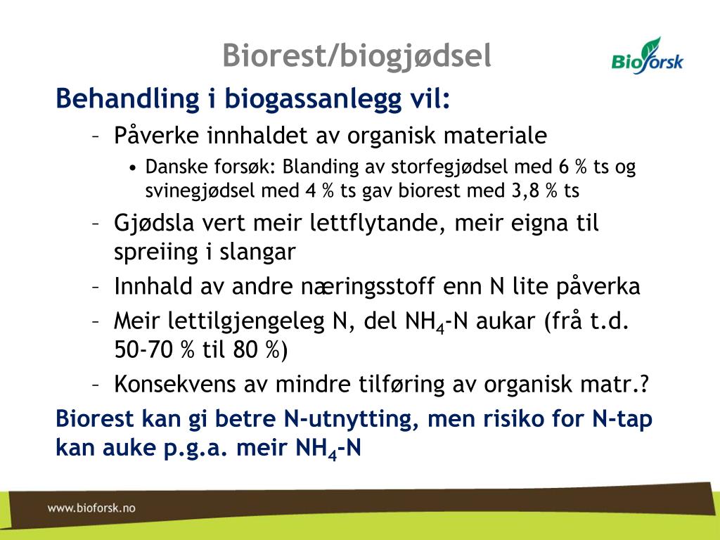 PPT - Bruk og utnytting av husdyrgjødsel Produksjon av biogass ...