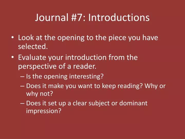 PPT - Journal #7: Introductions PowerPoint Presentation, free download ...