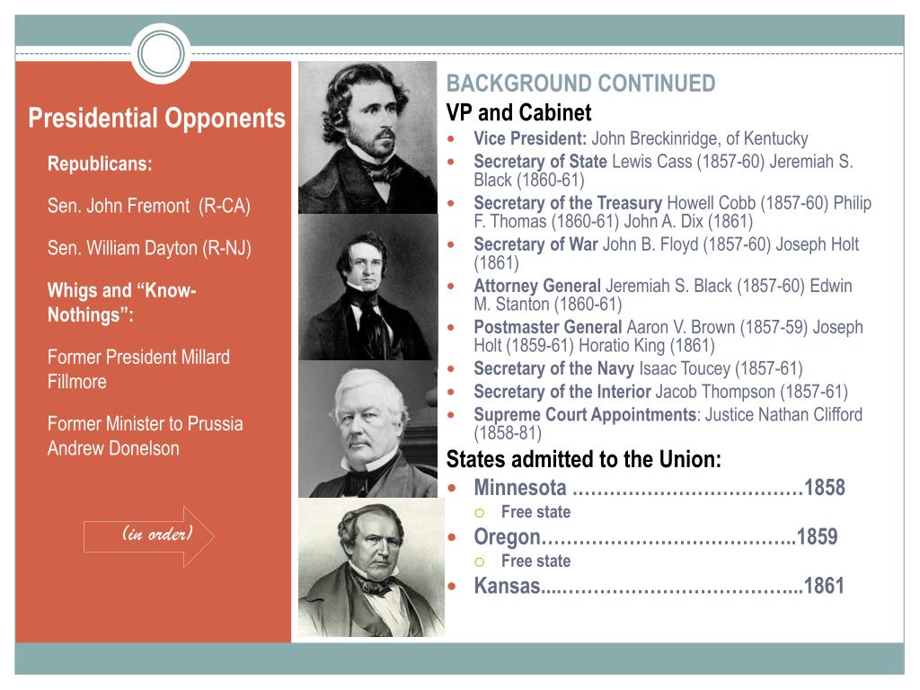 PPT - James Buchanan (D) 15 th President of the USA, 1857-1861 ...